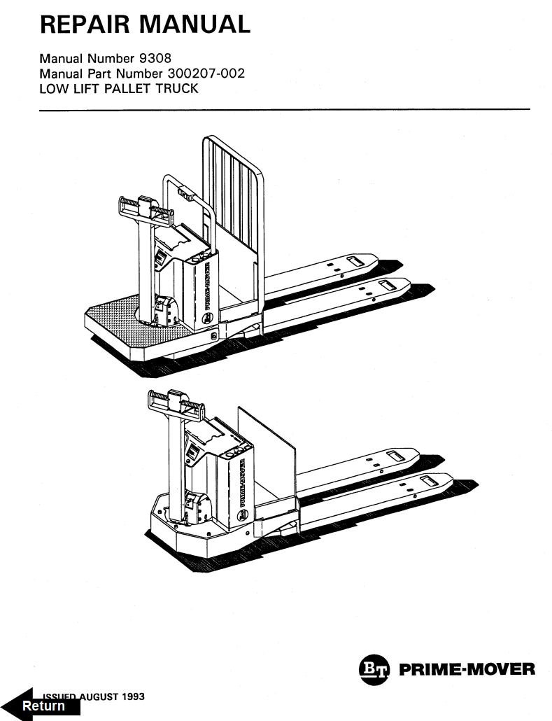 BT PRIME HX65 LOW LIFT PALLET TRUCK SERVICE REPAIR, PARTS, OPERATOR'S