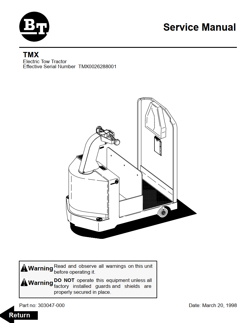 BT PRIME MOVER TMX ELECTRIC TOW TRACTOR SERVICE, OPERATOR, PARTS, WIRI