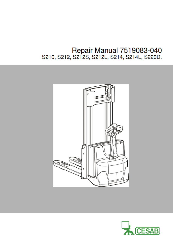 CESAB S212 STACKER FORKLIFT SERVICE REPAIR, PARTS, OPERATOR'S MANUAL